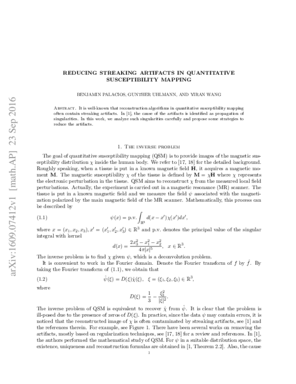 (PDF) Reducing Streaking Artifacts in Quantitative Susceptibility Mapping