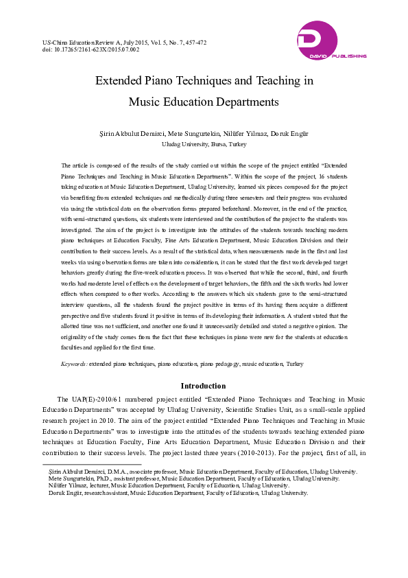 (PDF) Extended Piano Techniques and Teaching in Music Education Departments