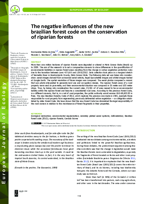 (PDF) The negative influences of the new brazilian forest code on the ...