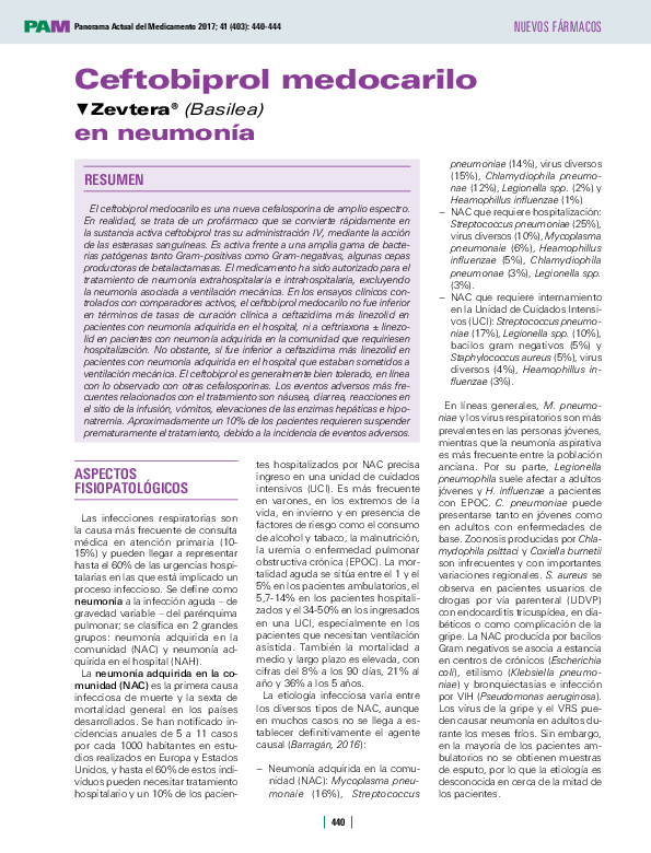 Ceftobiprol medocarilo (Zevtera®; Basilea) en neumonía