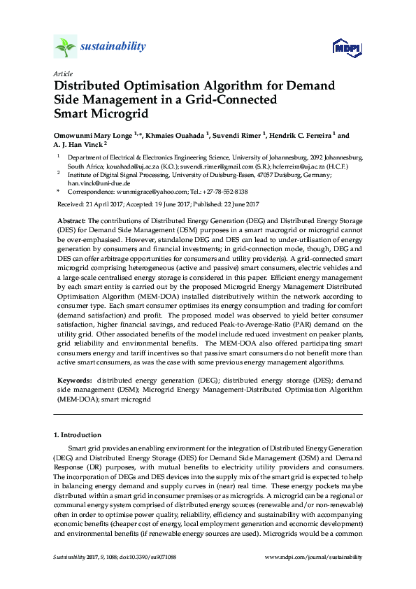 Pdf Distributed Optimisation Algorithm For Demand Side Management In