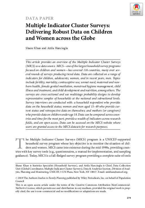 (PDF) Multiple Indicator Cluster Surveys: Delivering Robust Data on ...