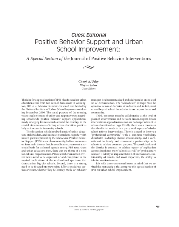 (PDF) Positive Behavior Support and Urban School Improvement: A Special ...