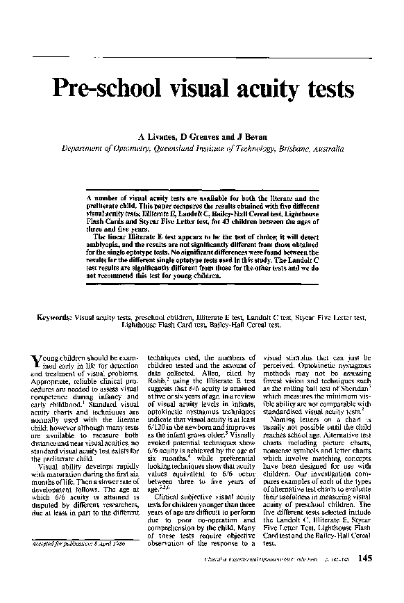 (PDF) Pre-school visual acuity tests | David Greaves - Academia.edu