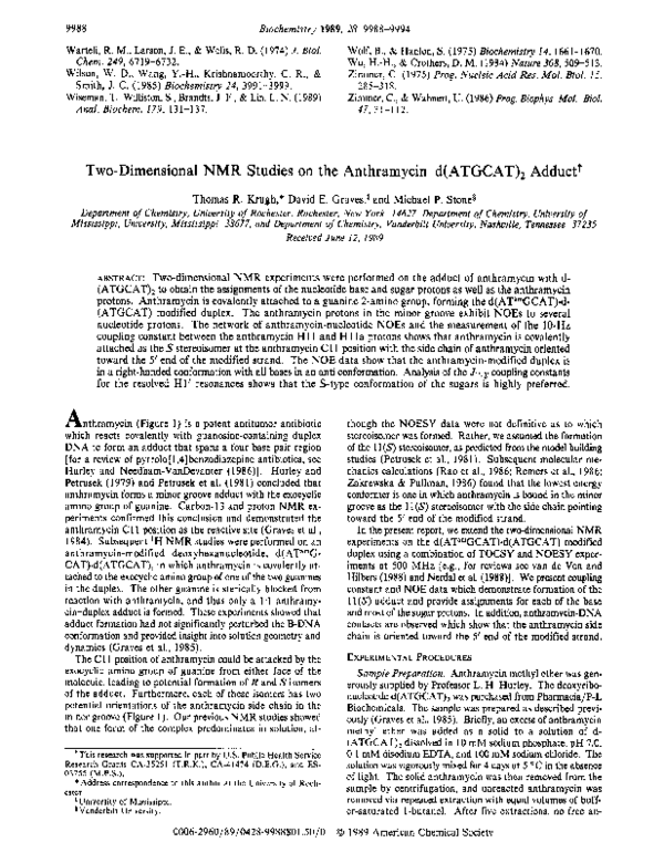 (PDF) Two-dimensional NMR studies on the anthramycin-d(ATGCAT)2 adduct