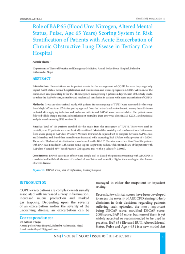 (PDF) Role of BAP 65 (Blood Urea Nitrogen, Altered Mental Status, Pulse ...