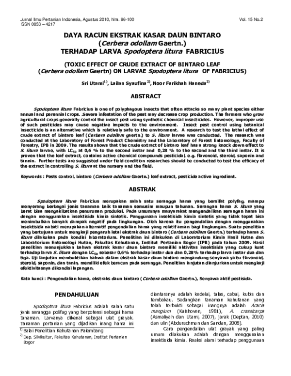 (PDF) Daya racun ekstrak kasar daun bintaro (Cerbera odollam Gaertn ...