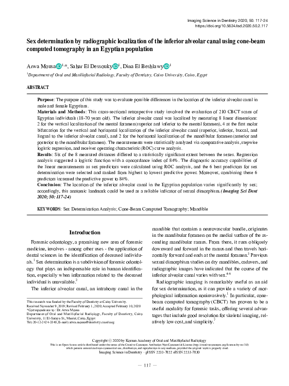 Pdf Sex Determination By Radiographic Localization Of The Inferior