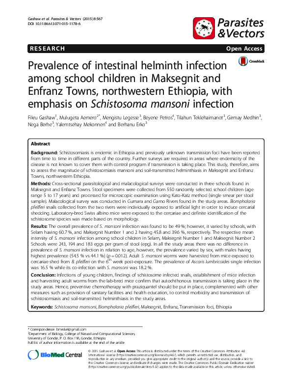 (PDF) Prevalence of intestinal helminth infection among school children ...