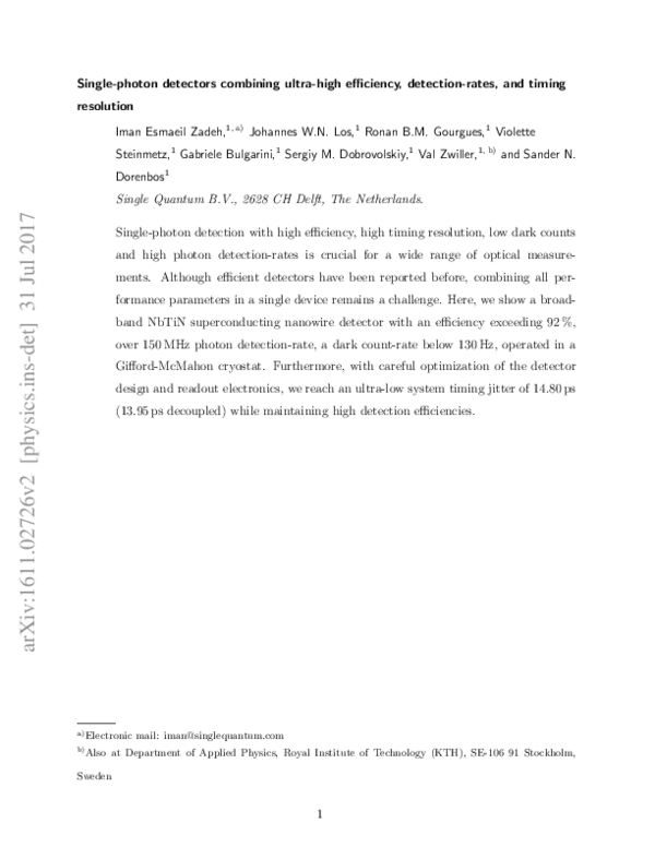 (PDF) High-Performance Single-Photon Detectors