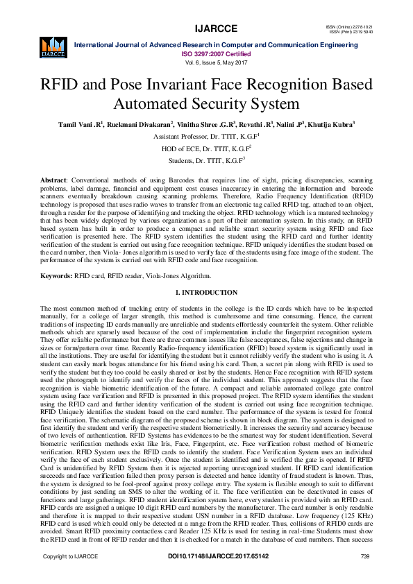 (PDF) RFID and Pose Invariant Face Recognition Based Automated Security System