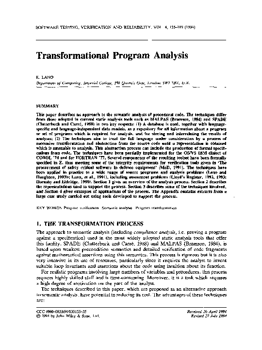 (PDF) Transformational program analysis