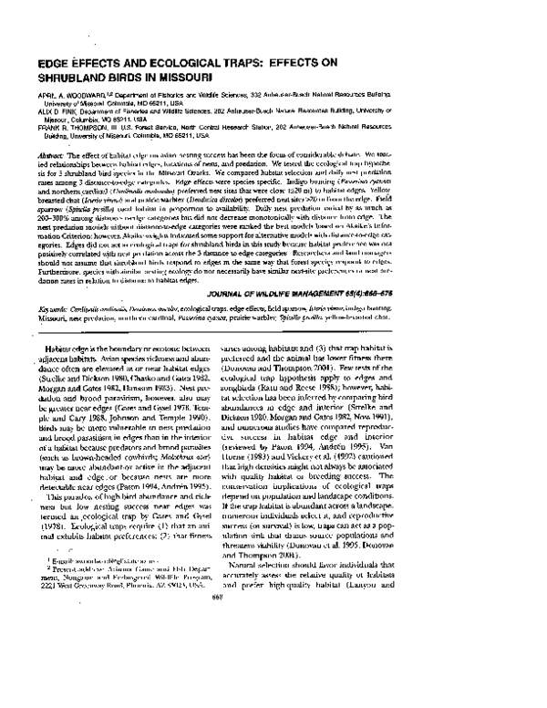 (PDF) Edge Effects and Ecological Traps: Effects on Shrubland Birds In ...