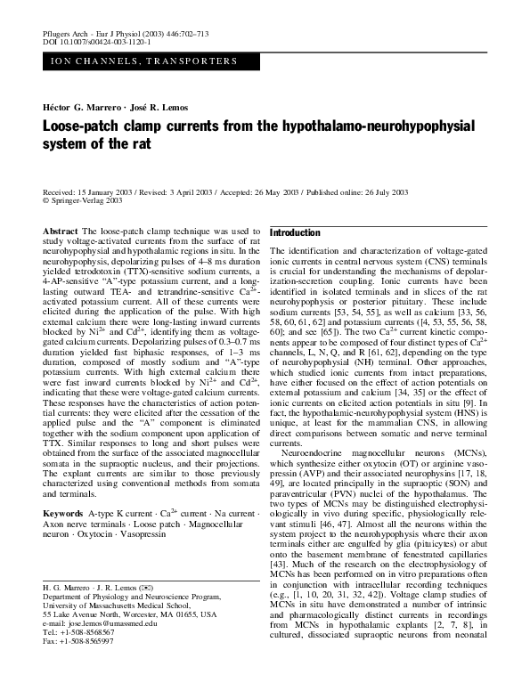 (PDF) Loose-patch clamp currents from the hypothalamo-neurohypophysial system of the rat
