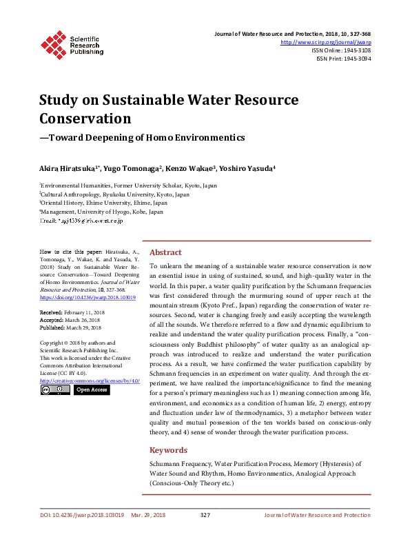 (PDF) Study on Sustainable Water Resource Conservation—Toward Deepening ...