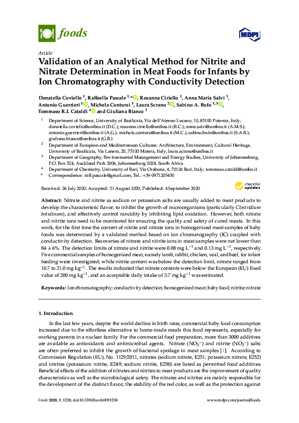 Pdf Validation Of An Analytical Method For Nitrite And Nitrate Determination In Meat Foods For