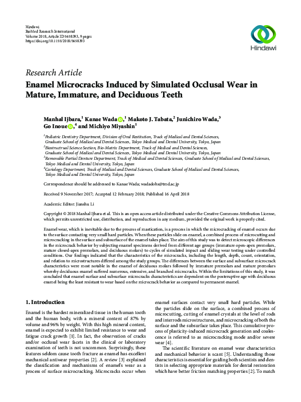 (PDF) Enamel Microcracks Induced by Simulated Occlusal Wear in Mature ...