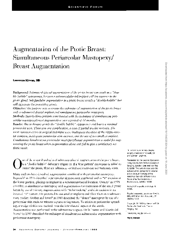 (PDF) Augmentation of the ptotic breast: Simultaneous periareolar ...