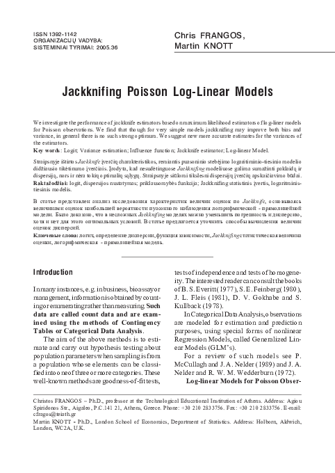 (PDF) Jackknifing Poisson Log-Linear Models