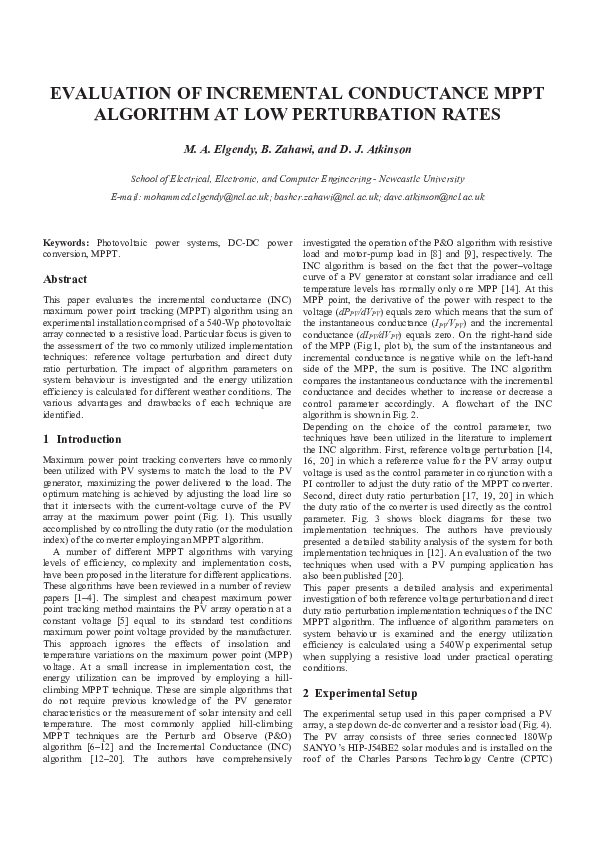 (PDF) Evaluation of incremental conductance MPPT algorithm at low ...