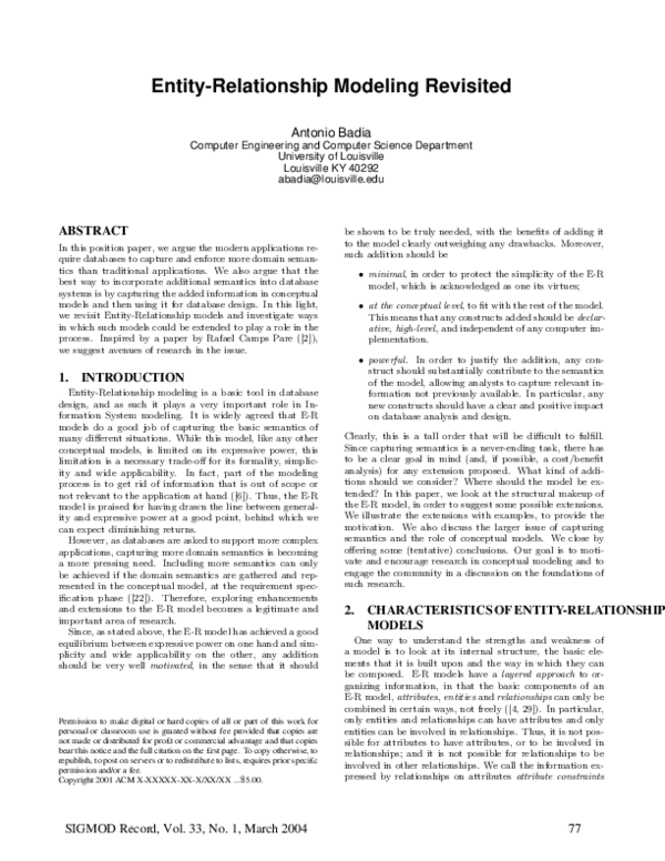 (PDF) Entity-Relationship modeling revisited | Antonio Badia - Academia.edu