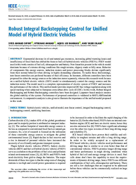 (PDF) Robust Integral Backstepping Control for Unified Model of Hybrid Electric Vehicles | Aqeel ...