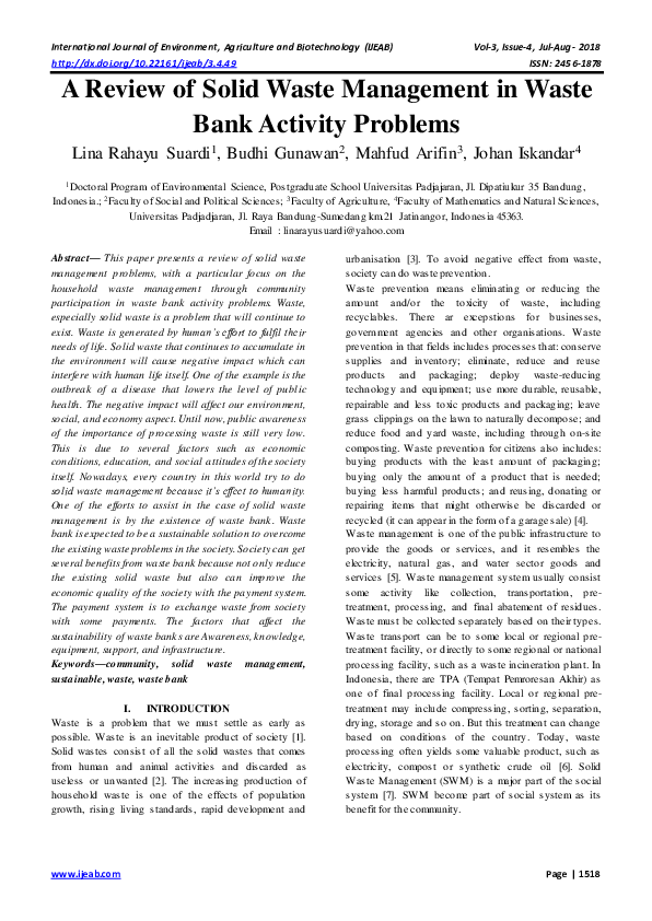 (PDF) A Review of Solid Waste Management in Waste Bank Activity Problems