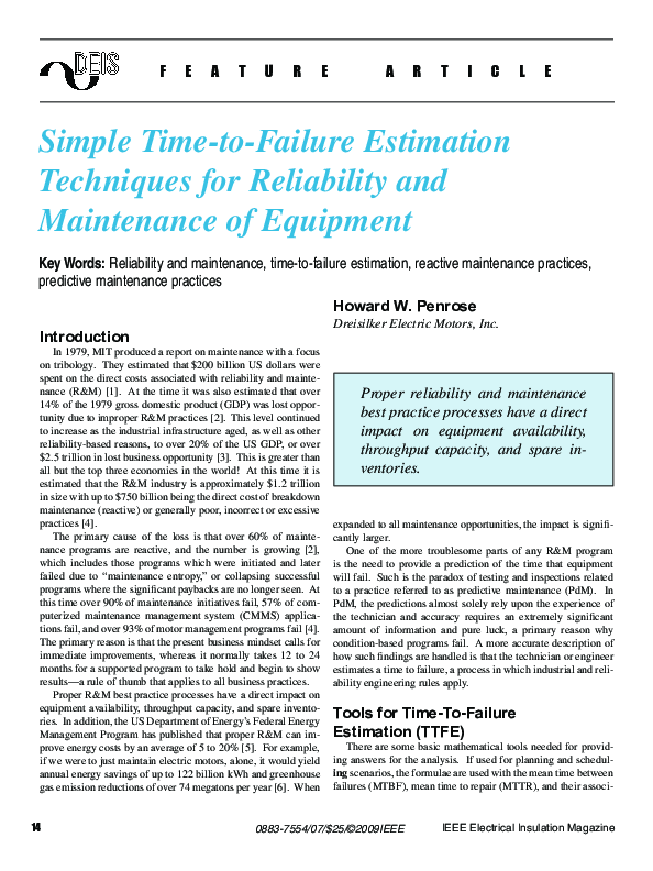 (PDF) Simple Time-to-Failure Estimation Techniques for Reliability and ...