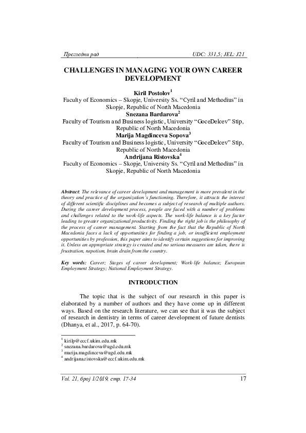 (PDF) Challenges in managing your own career development
