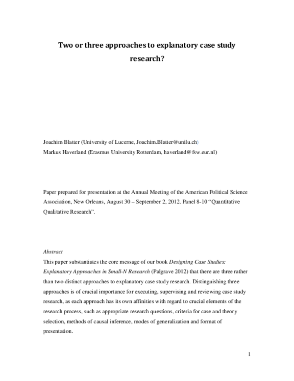 (PDF) Two or Three Approaches to Explanatory Case Study Research?