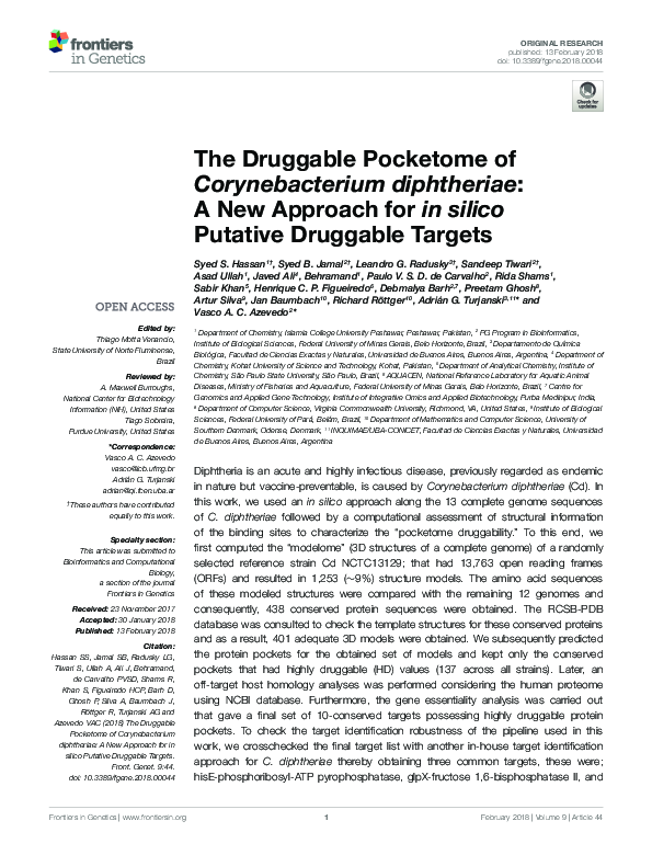 (PDF) The Druggable Pocketome of Corynebacterium diphtheriae: A New Approach for in silico ...