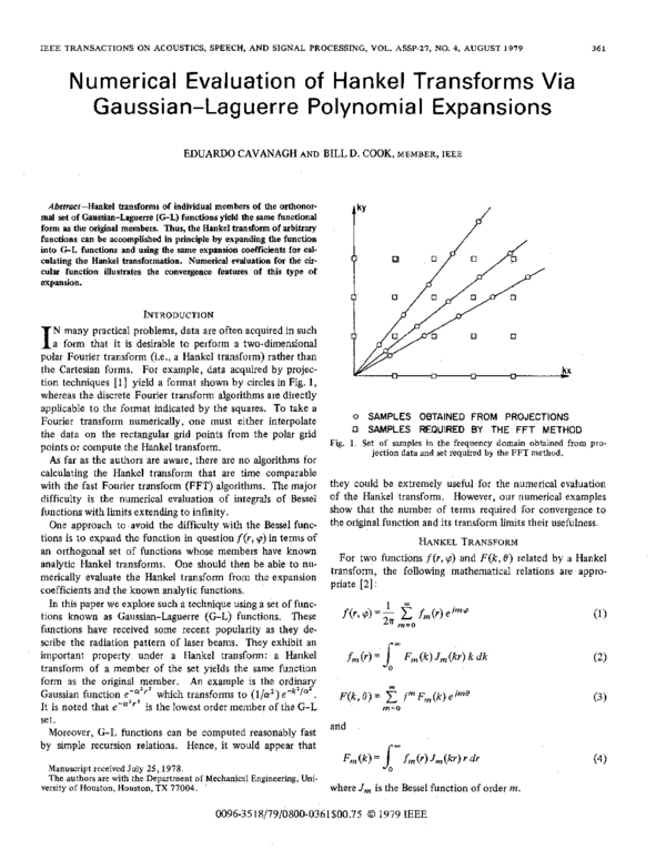 (PDF) Numerical evaluation of Hankel transforms via Gaussian-Laguerre polynomial expansions