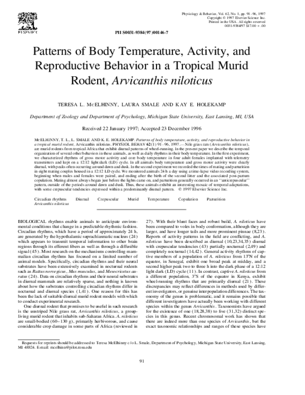 (PDF) Patterns of Body Temperature, Activity, and Reproductive Behavior ...