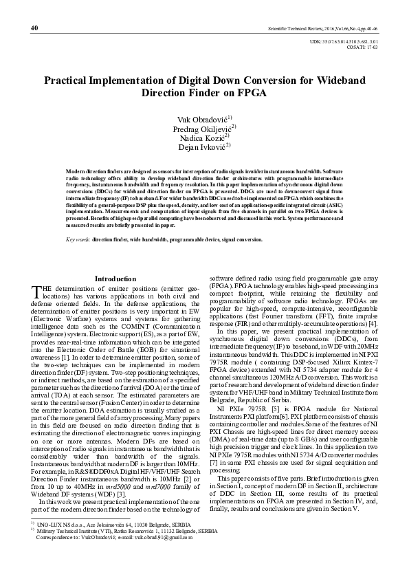 Pdf Practical Implementation Of Digital Down Conversion For Wideband Direction Finder On Fpga