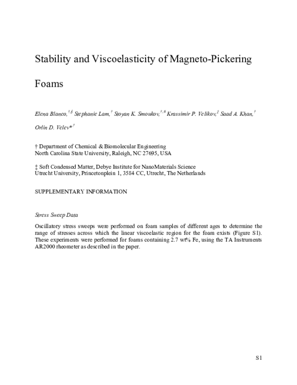 (PDF) Stability and Viscoelasticity of Magneto-Pickering Foams
