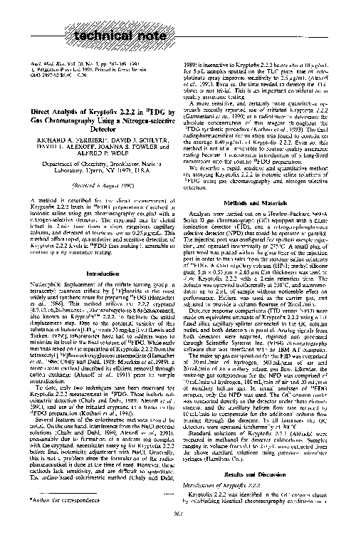 (PDF) Direct analysis of Kryptofix 2.2.2 in 18FDG by gas chromatography ...
