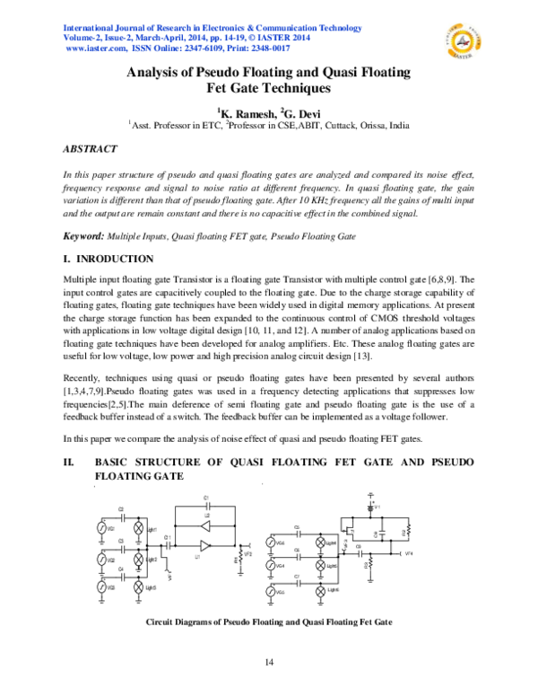 Pdf Analysis Of Pseudo Floating And Quasi Floating Fet Gate