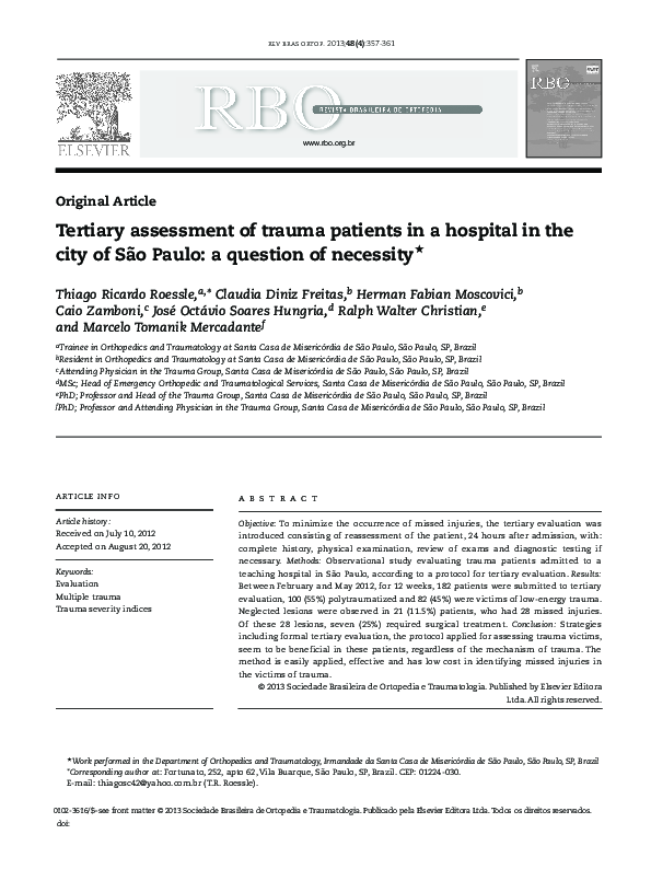 (PDF) Tertiary assessment of trauma patients in a hospital in the city ...