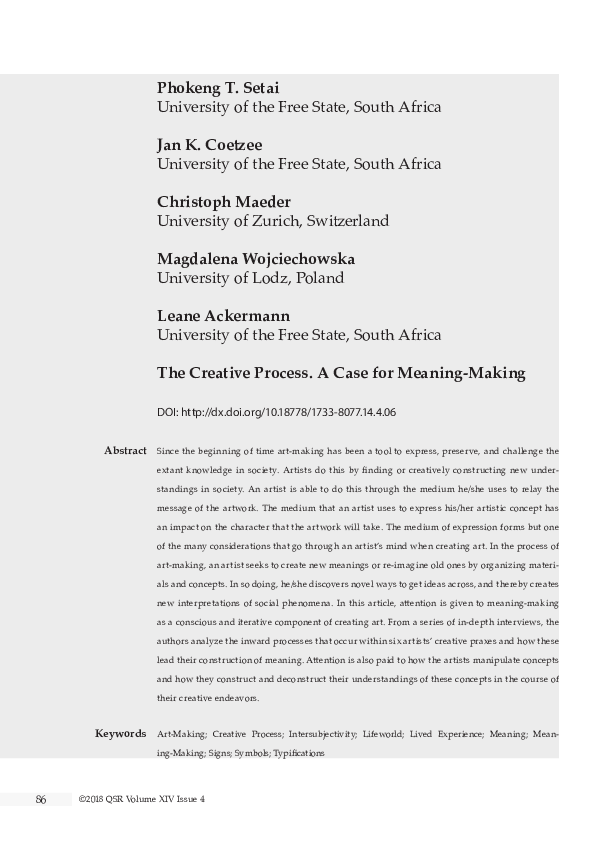 (PDF) The Creative Process. A Case for Meaning-Making