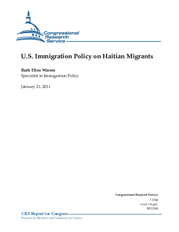 (PDF) US Immigration Policy on Haitian Migrants | Ruth Ellen Wasem ...