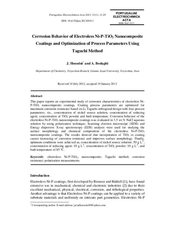 (PDF) Corrosion Behavior of Electroless Ni-P-TiO2 Nanocomposite Coatings and Optimization of ...