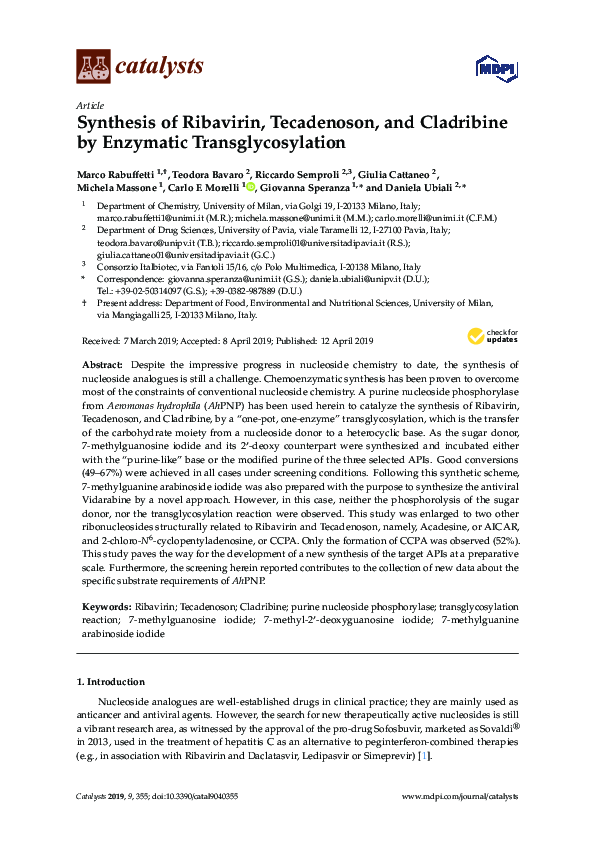 (PDF) Synthesis of Ribavirin, Tecadenoson, and Cladribine by Enzymatic ...
