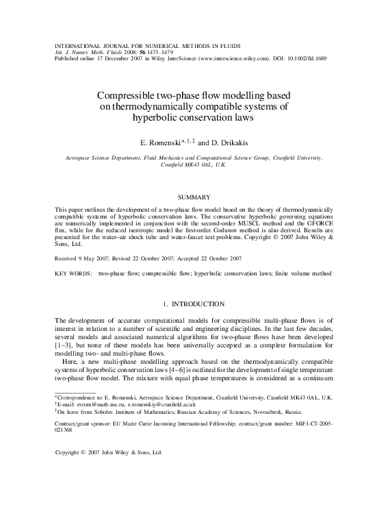 (PDF) Compressible two-phase flow modelling based on thermodynamically compatible systems of ...