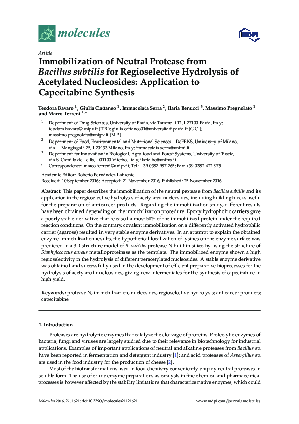 (PDF) Immobilization of Neutral Protease from Bacillus subtilis for Regioselective Hydrolysis of ...