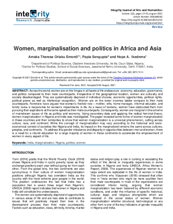 (PDF) Women, marginalisation and politics in Africa and Asia