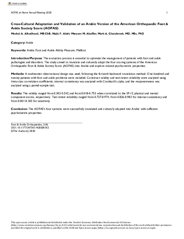 (PDF) Cross-Cultural Adaptation and Validation of an Arabic Version of ...