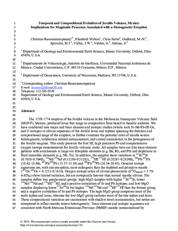 (PDF) Temporal and compositional evolution of Jorullo volcano, Mexico ...