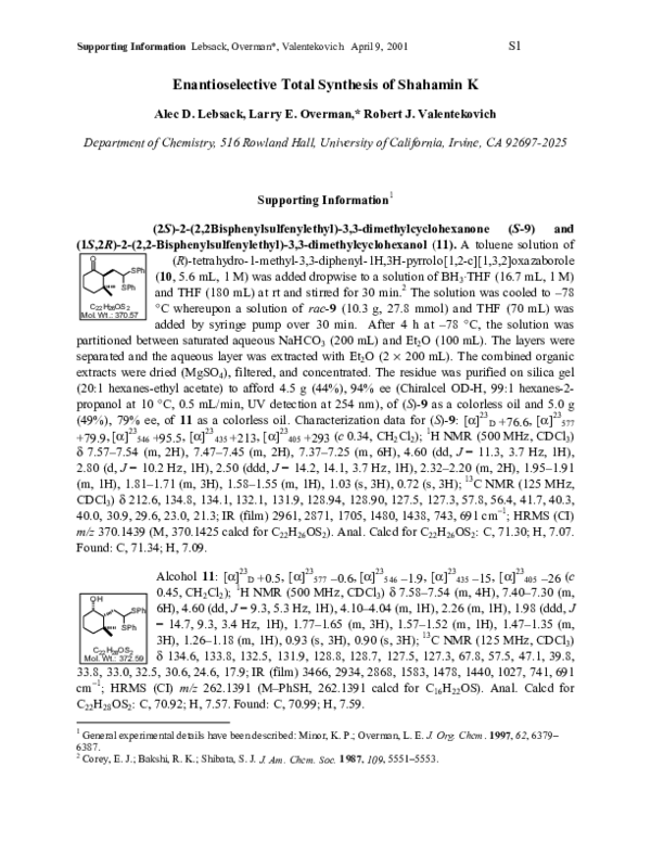 (PDF) Enantioselective Total Synthesis of Shahamin K