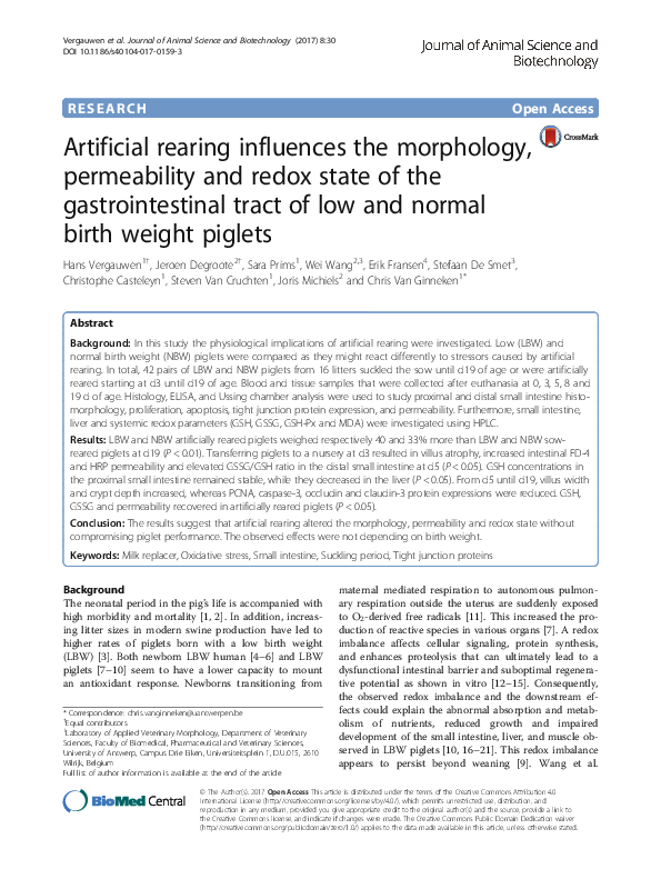 (PDF) Artificial rearing influences the morphology, permeability and ...