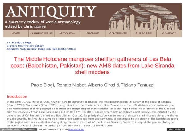 (PDF) The Middle Holocene mangrove shellfish gatherers of Las Bela ...
